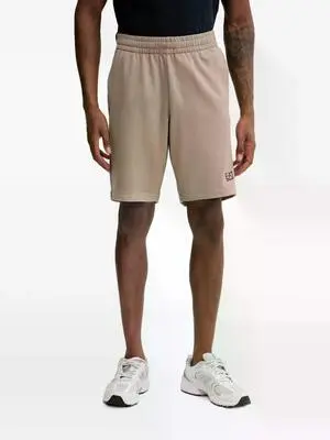 EA7 Logo-print Elasticated-waist Shorts - Neutrals