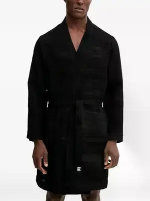 CR7 CRISTIANO RONALDO Waffle-knit Belted Dressing Gown - Black
