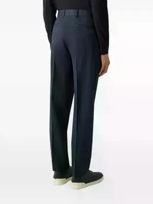 Zegna Navy Cotton And Wool Pleated Trousers - Blue