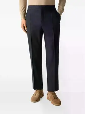 Zegna Navy Wool, Silk And Cashmere Pants - Blue