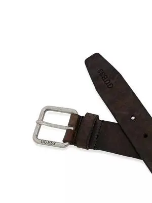 Guess Distressed Leather Belt With Silver-tone Buckle - Brown