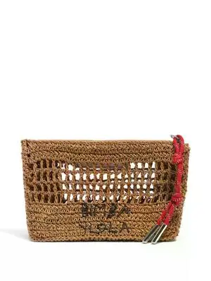 Bimba Y Lola Small Dark-natural Raffia-effect Make-up Case - Brown