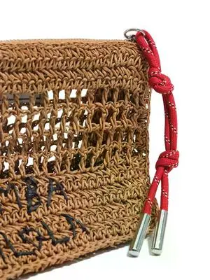 Bimba Y Lola Small Dark-natural Raffia-effect Make-up Case