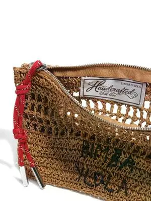 Bimba Y Lola Small Dark-natural Raffia-effect Make-up Case