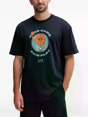 EA7 Graphic-print Cotton T-shirt - Blue