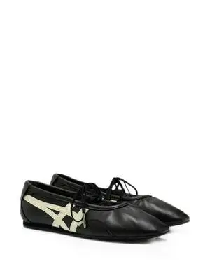 Onitsuka Tiger Leather Lace-up Ballerina Flats - Black