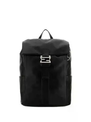 Fendi Flux Buckle Leather Backpack - Black