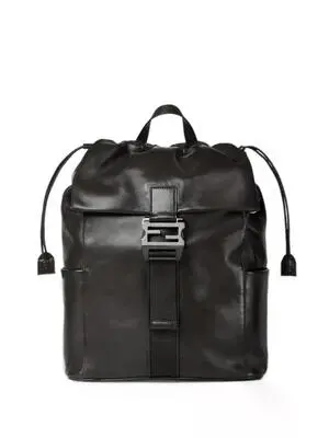 Fendi Flux Buckle Leather Backpack - Black