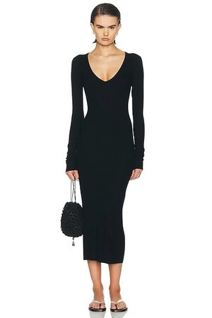 Eterne V Neck Butter Rib Midi Dress