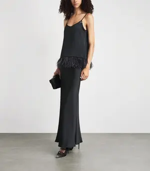Fabiana Filippi Satin Ostrich Feather-trim Blouse