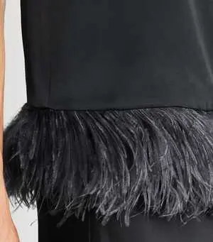 Fabiana Filippi Satin Ostrich Feather-trim Blouse