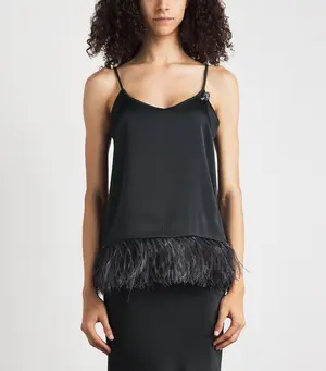 Fabiana Filippi Satin Ostrich Feather-trim Blouse