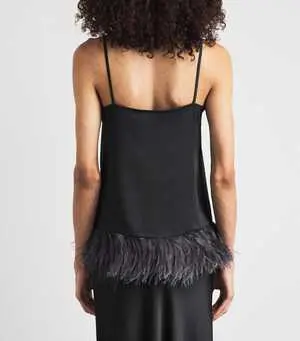 Fabiana Filippi Satin Ostrich Feather-trim Blouse