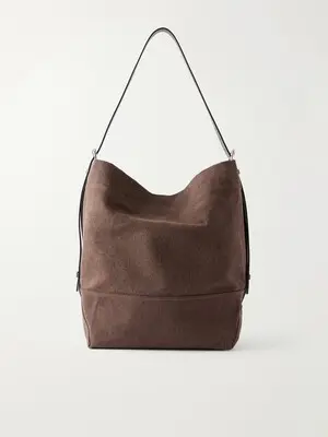 LEMAIRE Belted Leather-trimmed Canvas Tote - Brown