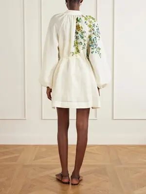 ALEMAIS Phyllis Flower-print Ramie Mini Dress