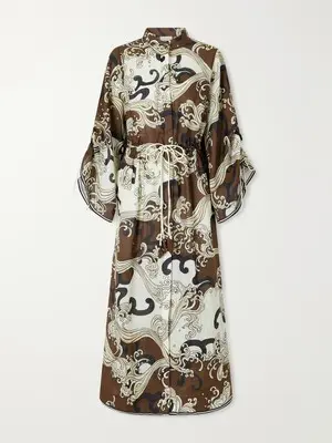 ALEMAIS Otis Printed Ramie Midi Dress - Brown