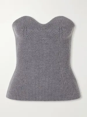 JIL SANDER Strapless Ribbed Wool-blend Bustier Top - Gray