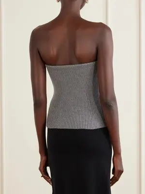 JIL SANDER Strapless Ribbed Wool-blend Bustier Top
