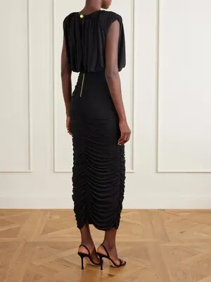 Aje Lunaria Gathered Belted Jersey Midi Dress