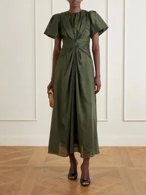 Aje Movement Gathered Lyocell And Linen-blend Midi Dress