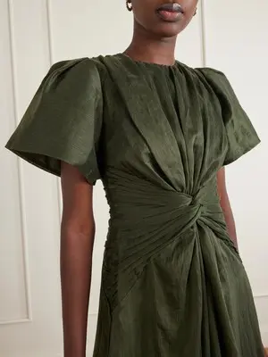 Aje Movement Gathered Lyocell And Linen-blend Midi Dress