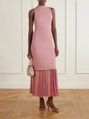 Aje Sofyr Fringe-trimmed Knit Midi Dress