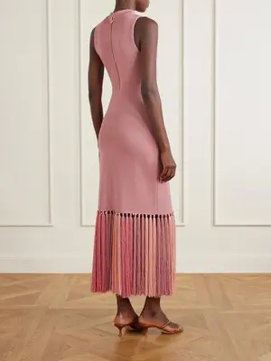 Aje Sofyr Fringe-trimmed Knit Midi Dress