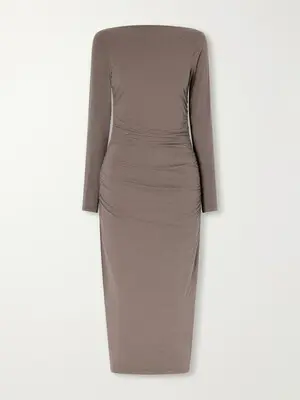 JAMES PERSE Ruched Gathered Cotton-blend Midi Dress