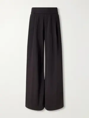 JAMES PERSE Ribbed Waist Cotton And Cashmere-blend Wide-leg Pants - Black