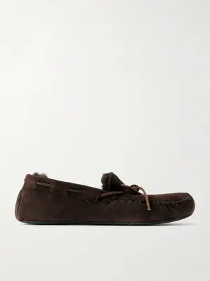 THE ROW Lucca Bow-detailed Shearling-lined Suede Loafers - Brown