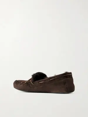THE ROW Lucca Bow-detailed Shearling-lined Suede Loafers