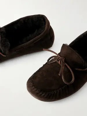 THE ROW Lucca Bow-detailed Shearling-lined Suede Loafers