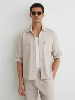 REISS Technical Regular-fit Overshirt - Stone