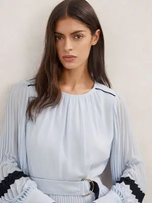 REISS Colour Block Pleated Midi Dress