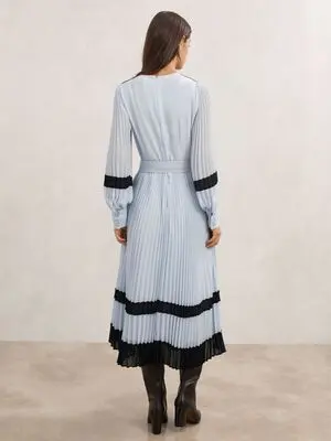 REISS Colour Block Pleated Midi Dress