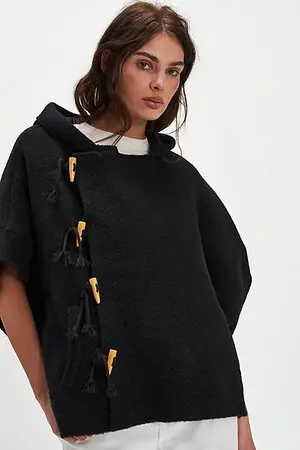 Free People Toggle Poncho Jacket - Black