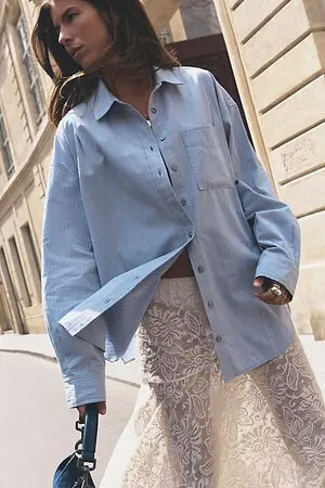 We The Free Lexi Striped Button Down Shirt At - Chambray Combo