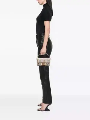 Fendi 2010-2026 Mini Zucca Embroidered Canvas Baguette Satchel