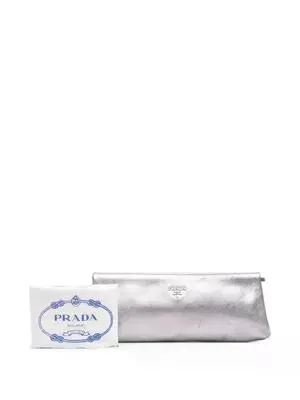 Prada 2013-2026 Metallic Saffiano Frame Clutch Bag - Silver