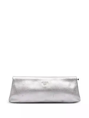 Prada 2013-2026 Metallic Saffiano Frame Clutch Bag - Silver