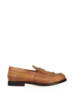 Miu Miu Fringed Leather Loafers - Brown