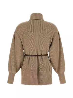 Brunello Cucinelli Belted Ribbed-knit Wool Cardigan