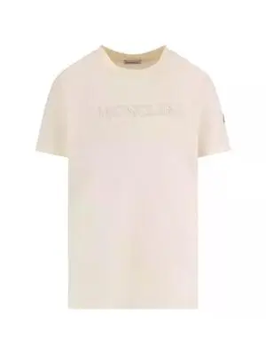 Moncler Embroidered Tonal-logo Cotton T-shirt - Neutrals
