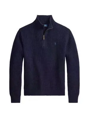 Polo Ralph Lauren Waffle-knit Quarter-zip Sweater - Blue
