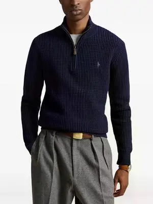 Polo Ralph Lauren Waffle Knit Quarter-zip Sweater - Blue