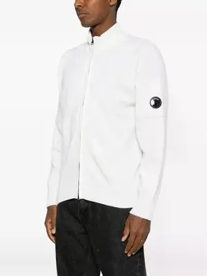 C.P. COMPANY Knitted Zip-up Sweater With Signature Lens Detail - White
