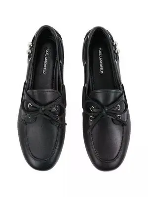 Karl Lagerfeld Pearl-embellished Lace-up Loafers - Black