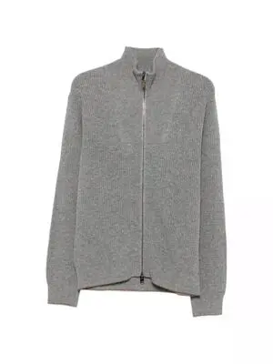 Canali Ribbed Zip-up Cardigan - Grey