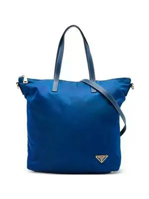Prada Tessuto Zip Top Convertible Tote Satchel - Blue