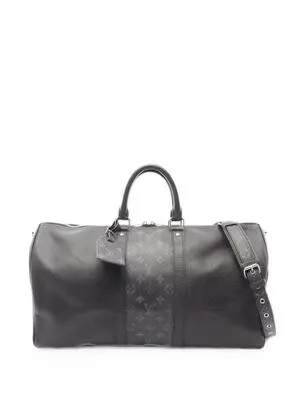 LOUIS VUITTON 2010s 50 Keepall Bandouliere Taigarama Tote Bag - Black